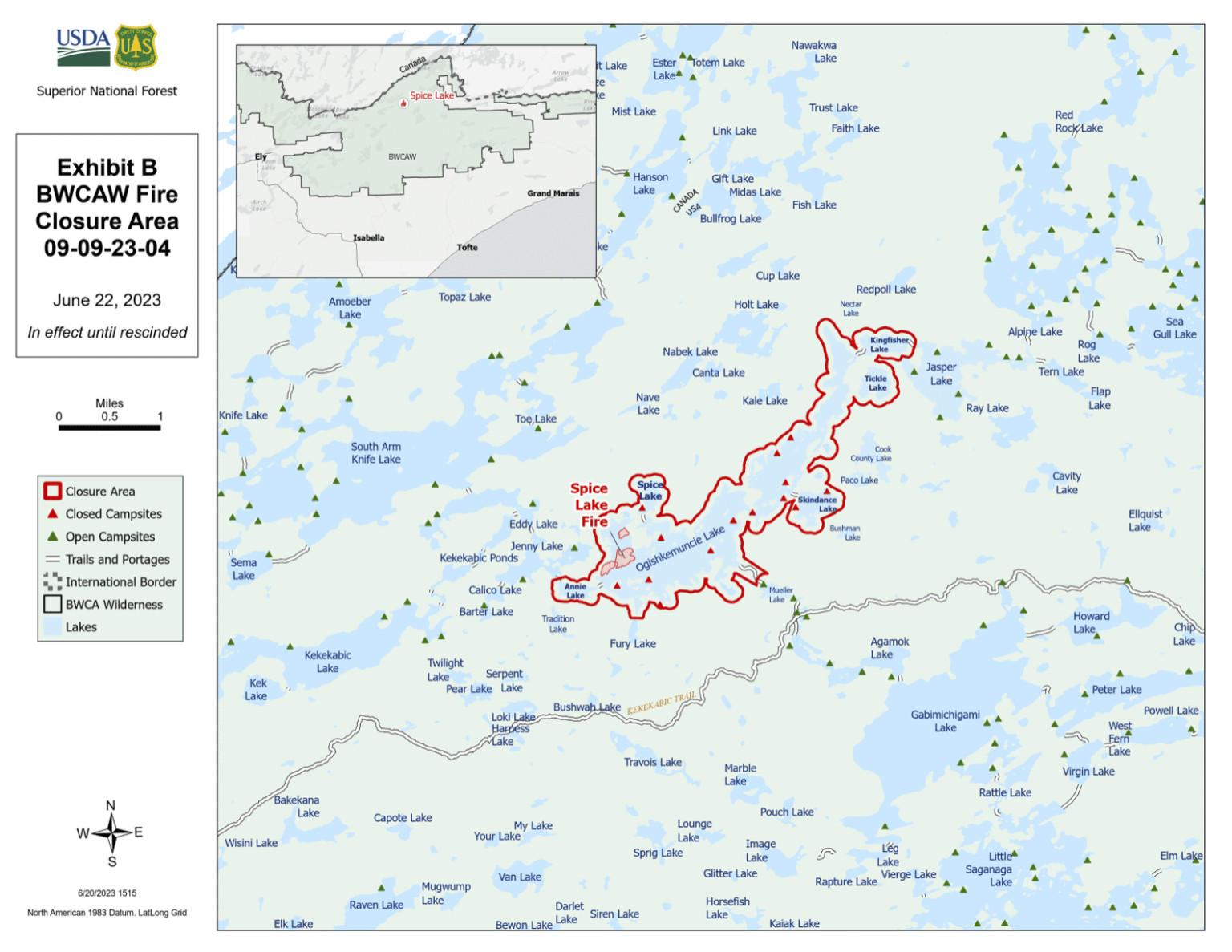 Spice Lake Wildfire in Boundary Waters Canoe Area