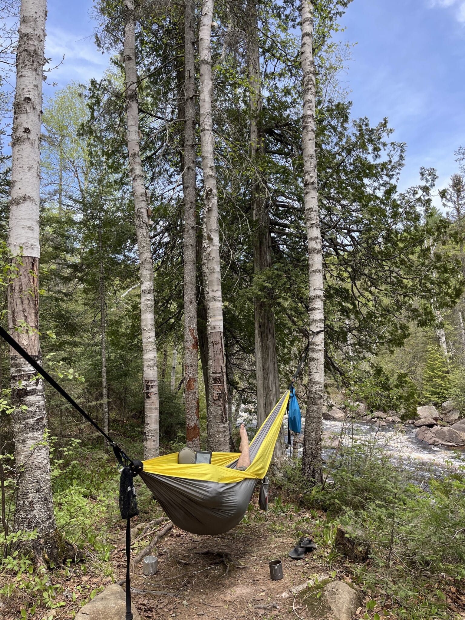 Camping next to a waterfall at George Crosby Manitou State Park