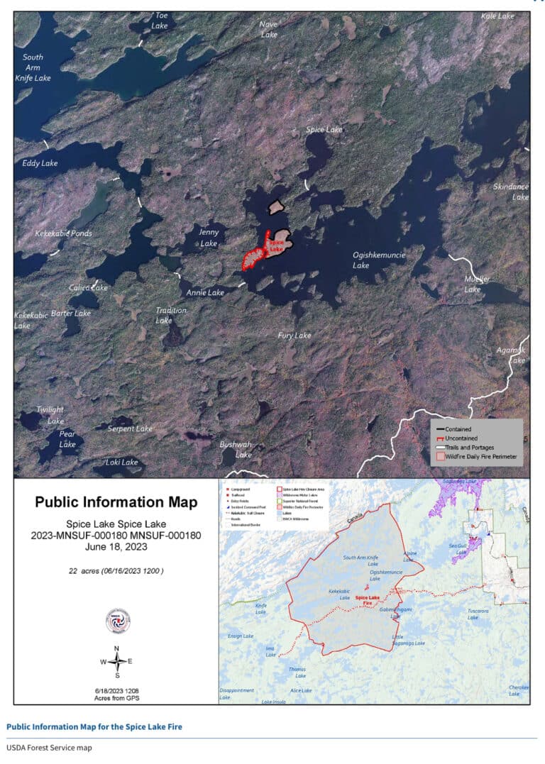 Spice Lake Wildfire in Boundary Waters Canoe Area