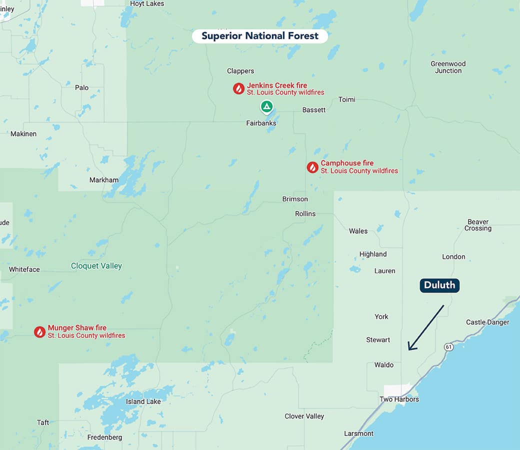 Wildfires burn in the southern part of the Superior National Forest